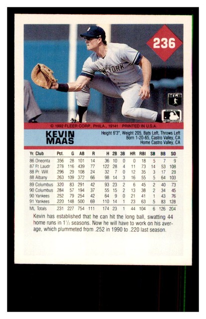1992 Fleer - #236 Kevin Maas for sale online | eBay