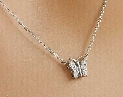 2Ct Lab Created Round Cut Diamond Women's Butter Pendant 14k White Gold ...