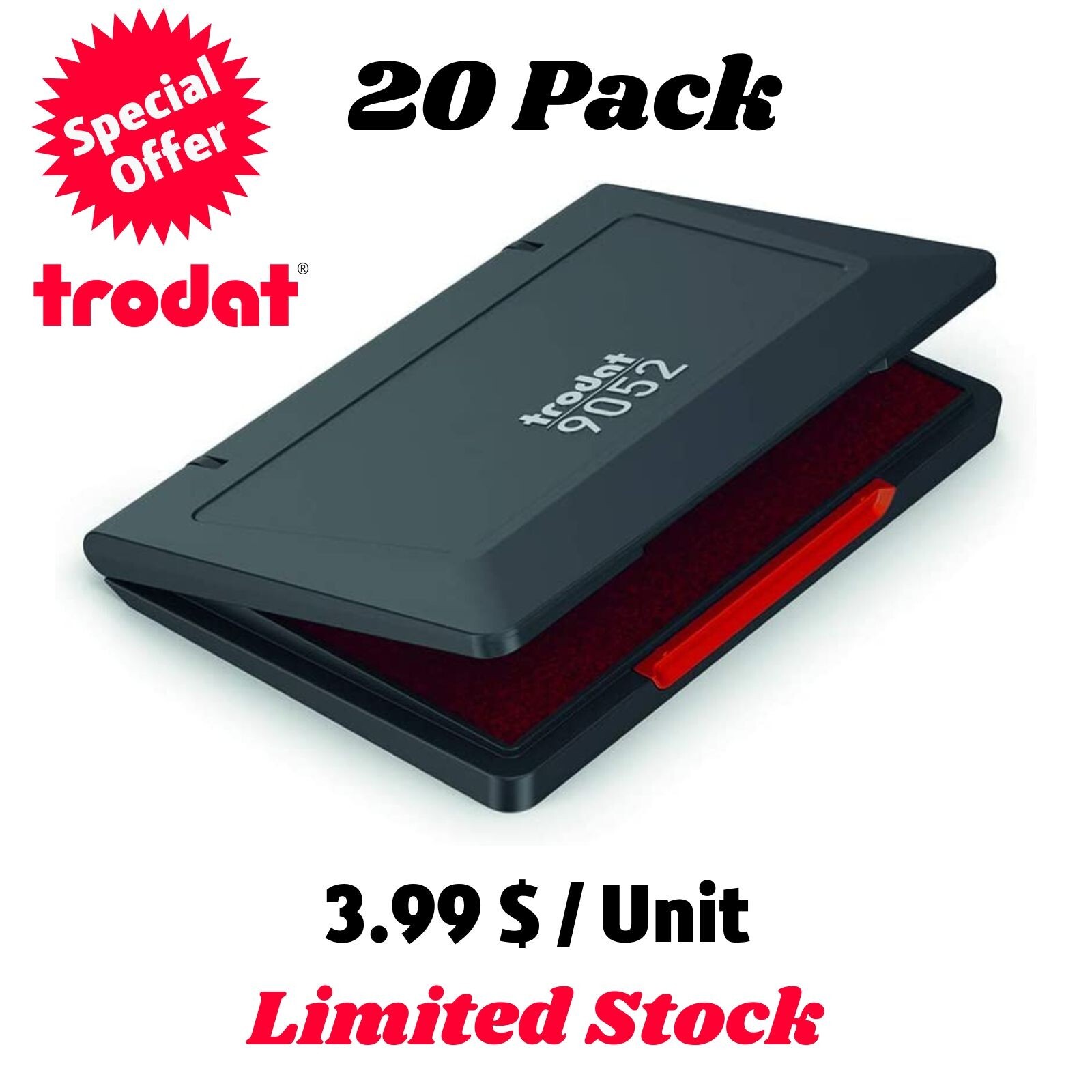 Trodat Stamp Pad 9052, Red Ink Business Manual Stamps ( Pack Of 20 ...