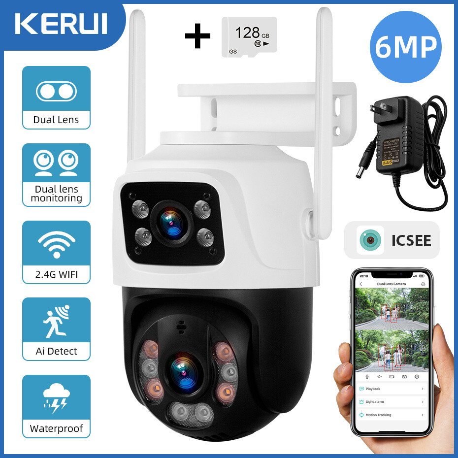 ICSee Dual Lens WiFi IP Camera Wireless Outdoor CCTV PTZ Home Security ...