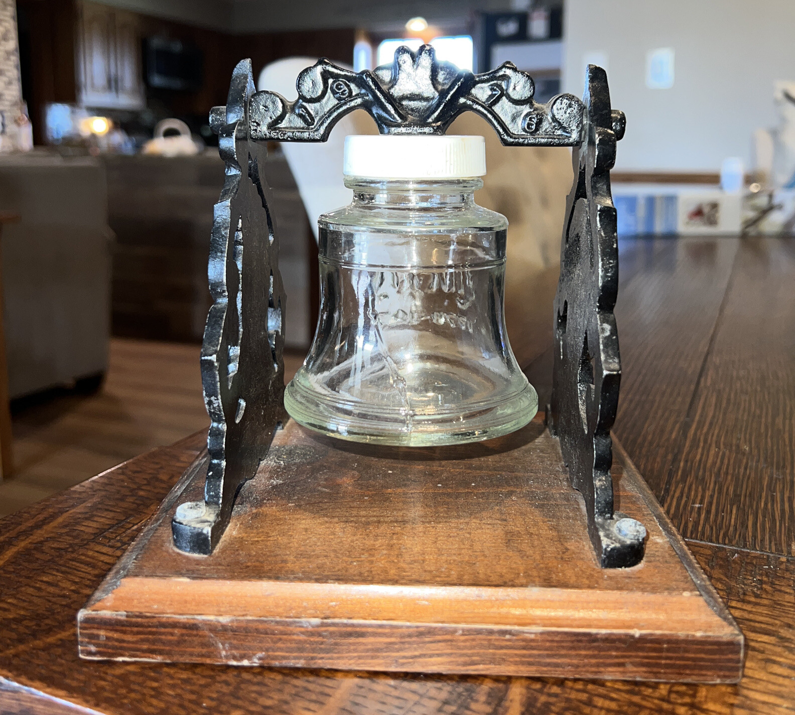 1776 - 1976 Bicentennial Clear Glass Liberty Bell w/ Wooden Base & Cast ...