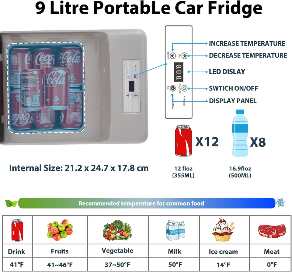 Alpicool C9PT 9L Compressor Car Fridge Freezer, DC 12V Camping ...