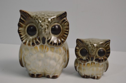 2 Vintage Howard Pierce Owls Parent & Baby Collectible Art Pottery ...