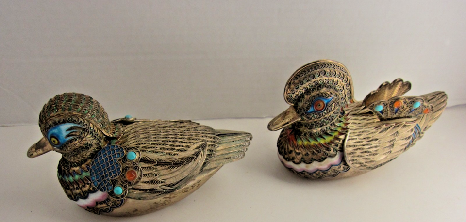 2 Chinese Gilt and Enamel Duck Shaped Boxes, Mid 20th Century | eBay