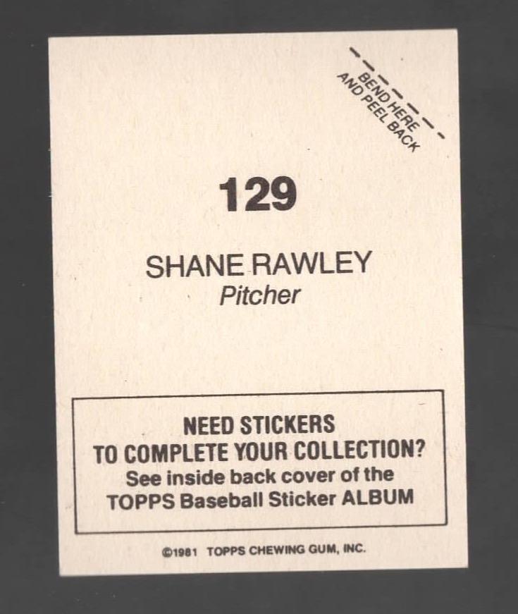 1981 Topps Stickers Shane Rawley Seattle Mariners #129 Excellent | eBay