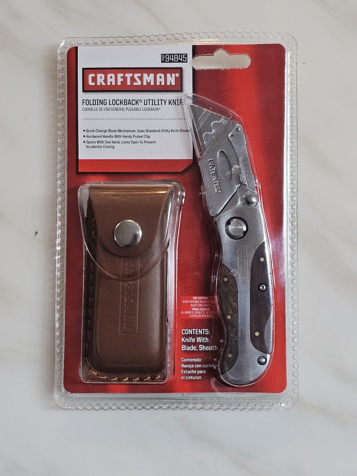 Craftsman 94845 Folding Lockback Utility Knife Wooden Handle Sheath ...