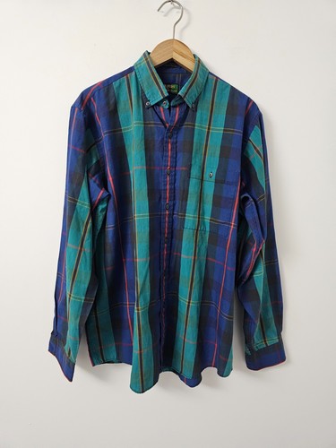 Colours Alexander Julian Mens L Check Shirt Plaid Blue Green Retro ...