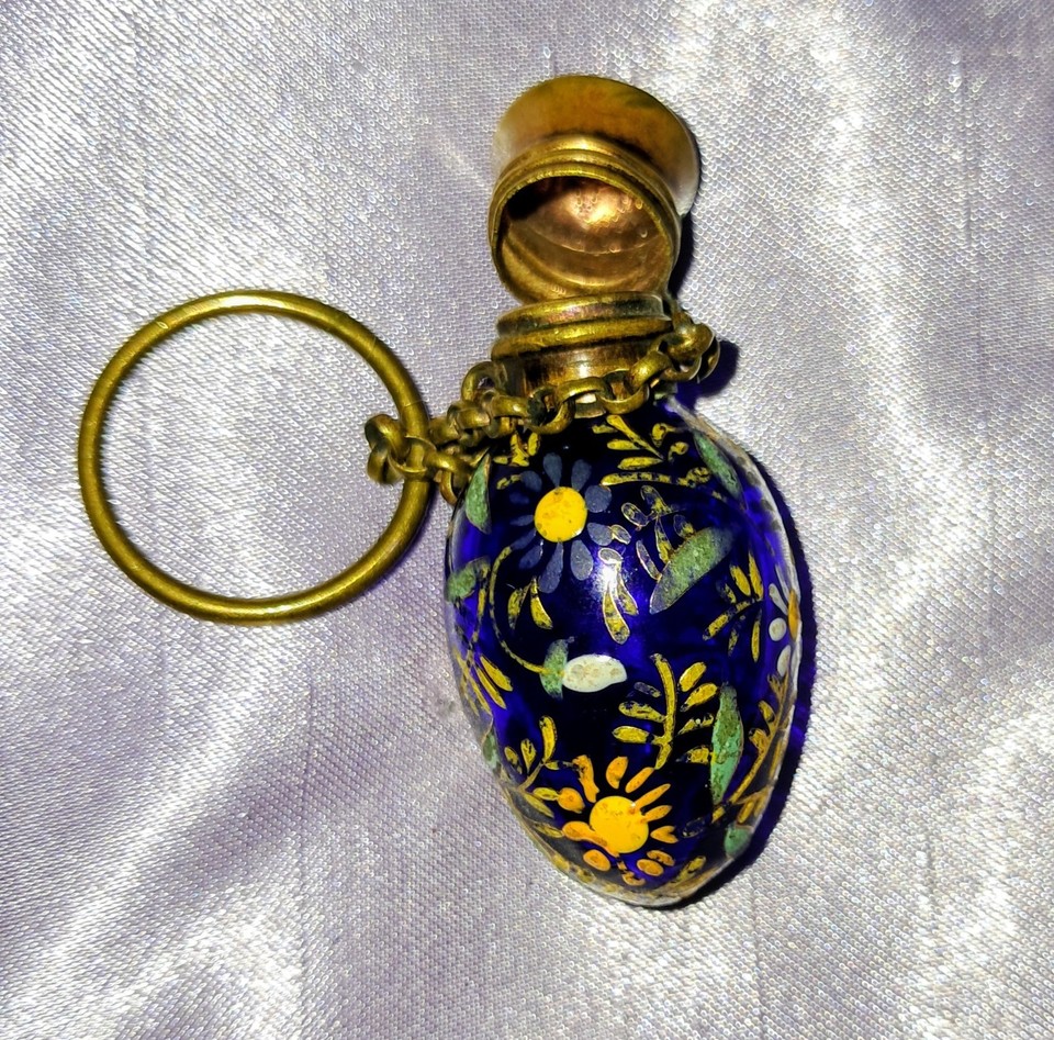 Moser Blue Glass Enamelled Finger Scent Bottle Only 1inch | eBay UK