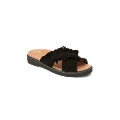 Vionic Black Slip On Slide Ruffled Suede Sandal Women size 7.5, 8 | eBay