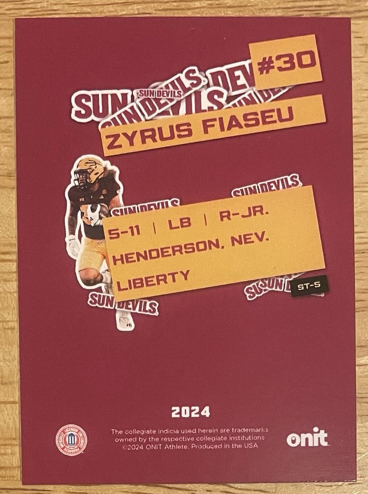 Zyrus Fiaseu 2024 Onit Athlete Arizona State Sun Devils Sticker Series ...