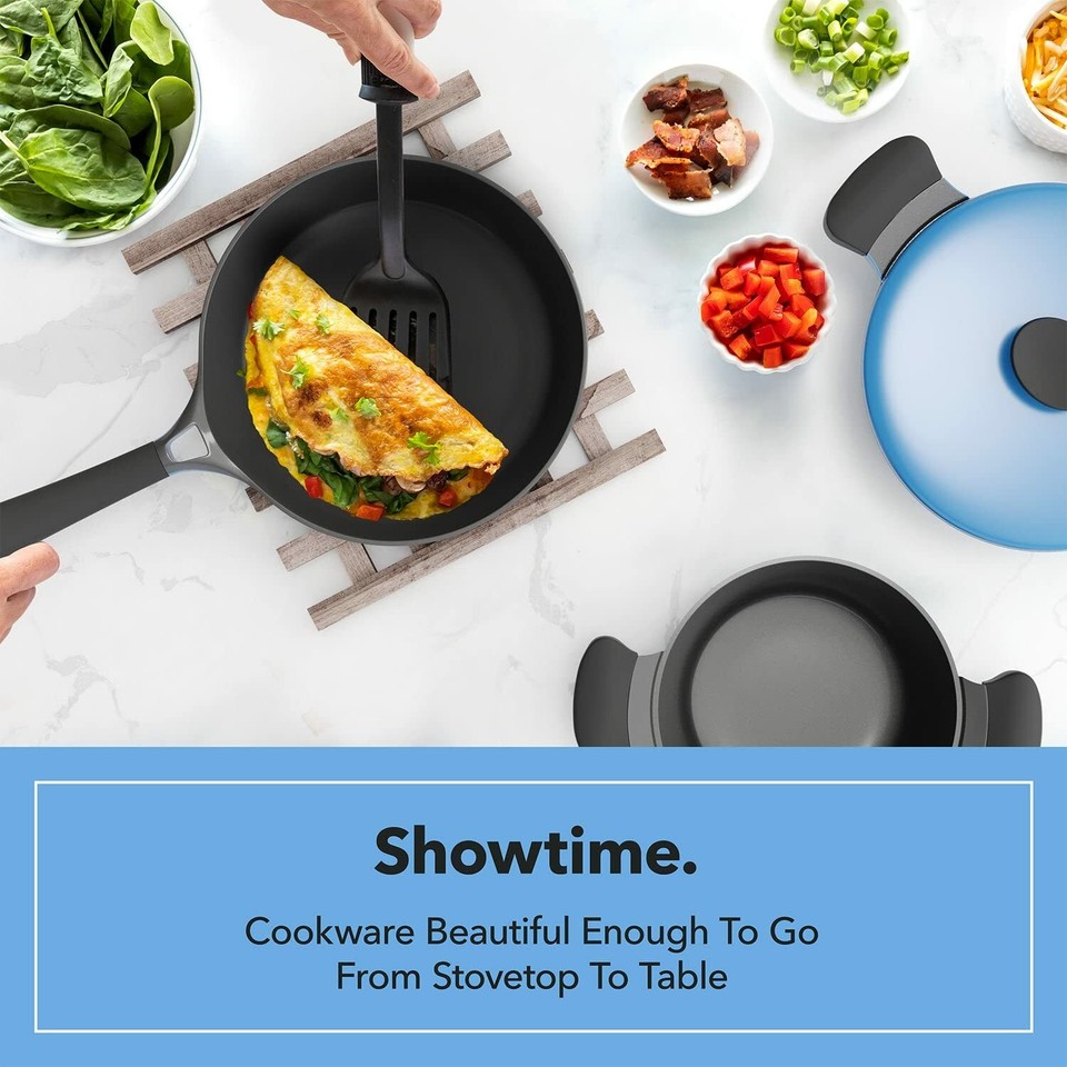 Vremi 8 Piece Ceramic Nonstick Cookware Set Induction Stovetop, Blue | eBay