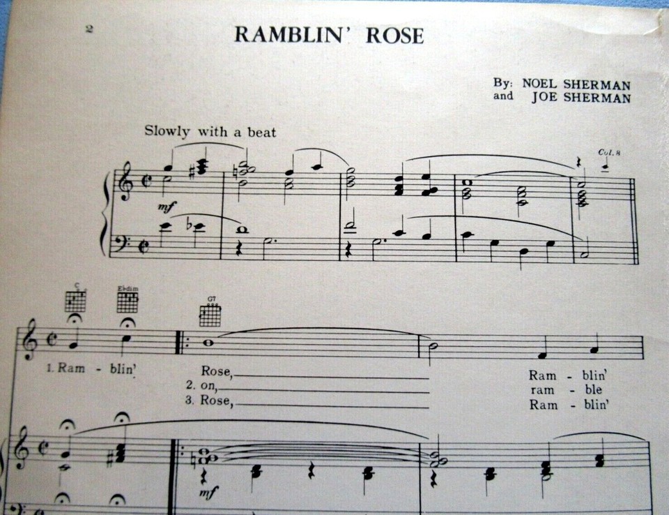 Ramblin Rose by Noel Sherman Joe Sherman 1962 Vintage Sheet Music | eBay