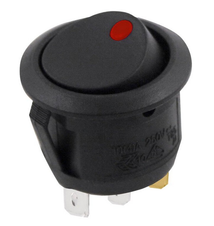 Round Rocker Switch Red LED Illumination 12v 3 Pin Universal Power On ...