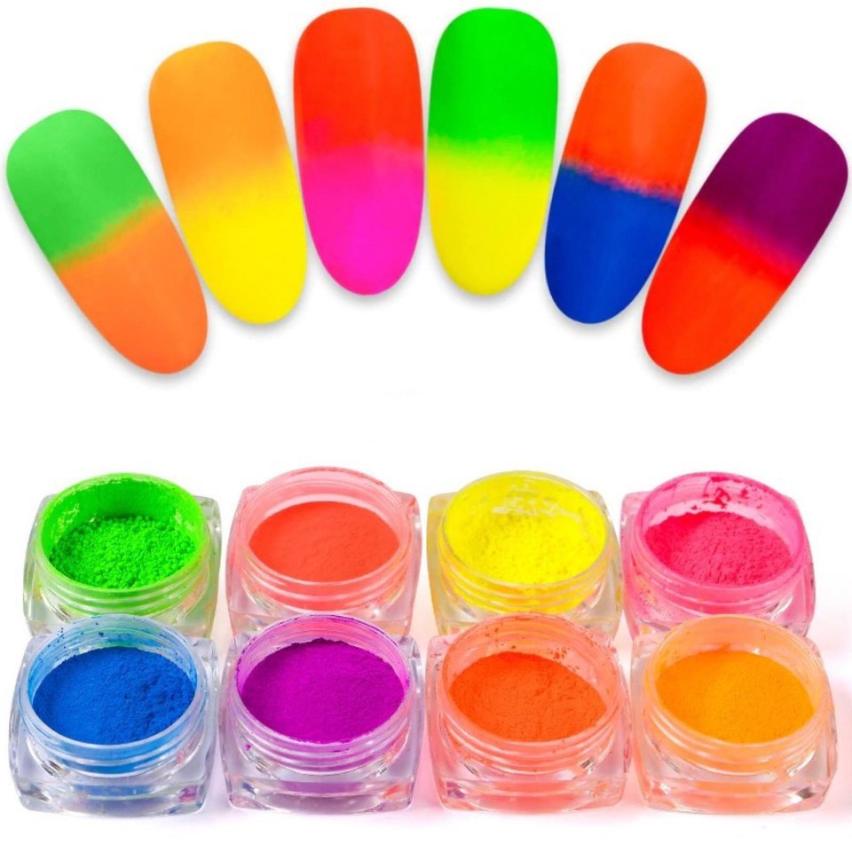 15 COLOURS NEON PIGMENT NAILS POWDER DUST OMBRE PHOSPHOR FLUORESCENT ...