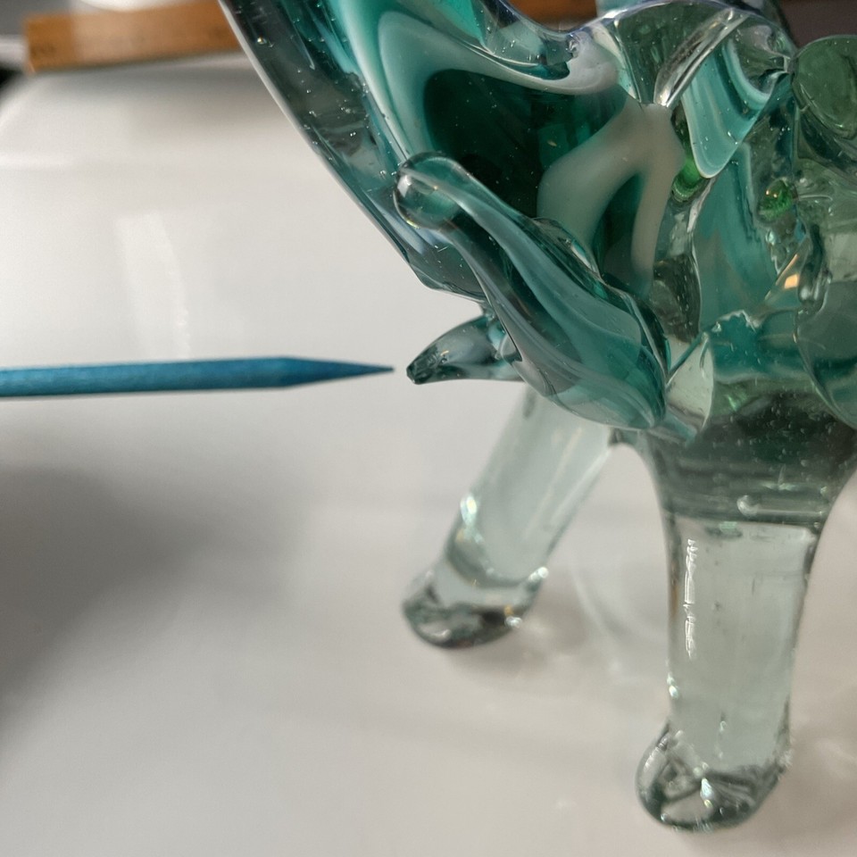 Hand-Blown Art Glass Elephant Trunk Up Figurine Lucky Luck Aqua Blue ...