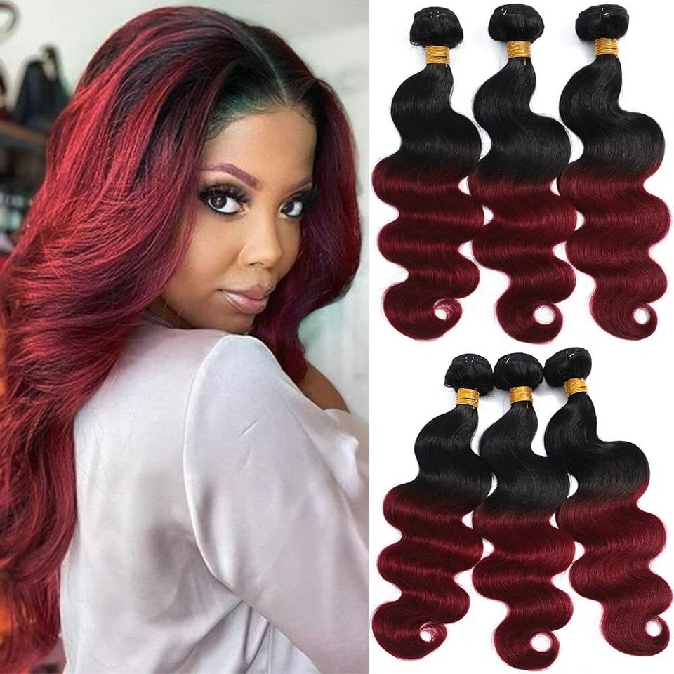 4 Bundles Body Wave 99j Ombre Human Hair Extensions Grade Unprocessed ...