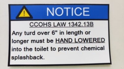 5 PACK - CCOHS Gag Sticker Chemical Splashback Code 1342.13B | eBay
