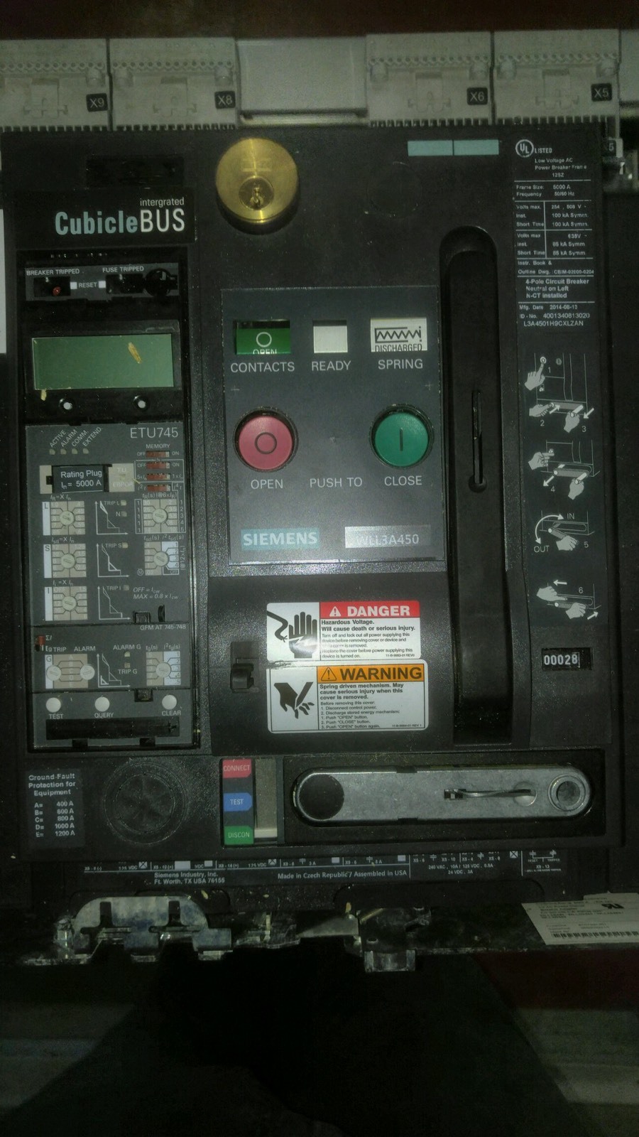 Siemens Circuit Breaker WLL3A450 5000 Amp Long Short Inst & GF ETU745 ...