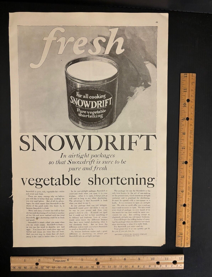 1919 Snowdrift Vegetable Shortening vintage print ad | eBay