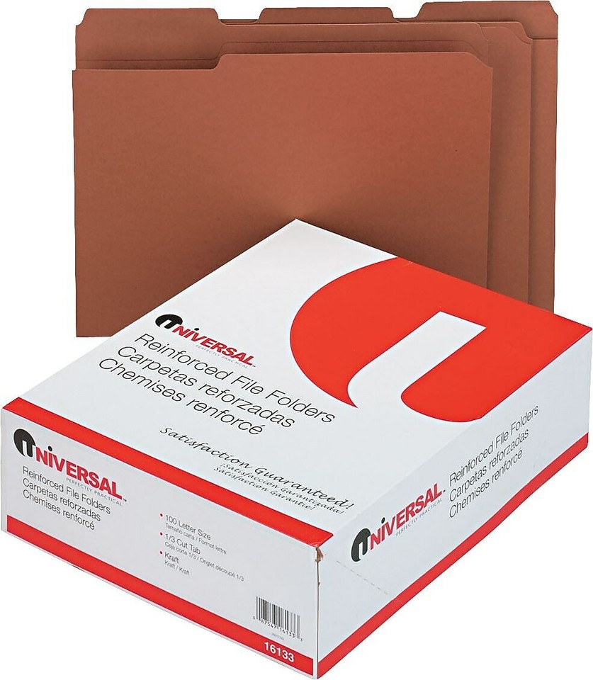 UNIVERSAL Kraft File Folders 1/3 Cut Assorted Top Tab Letter Kraft 100 ...