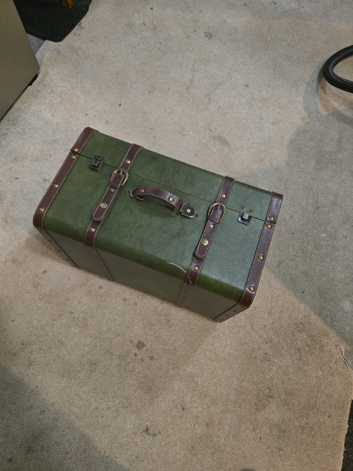 Vintage Green Steamer Trunk Storage Chest – Leather Straps – Retro ...
