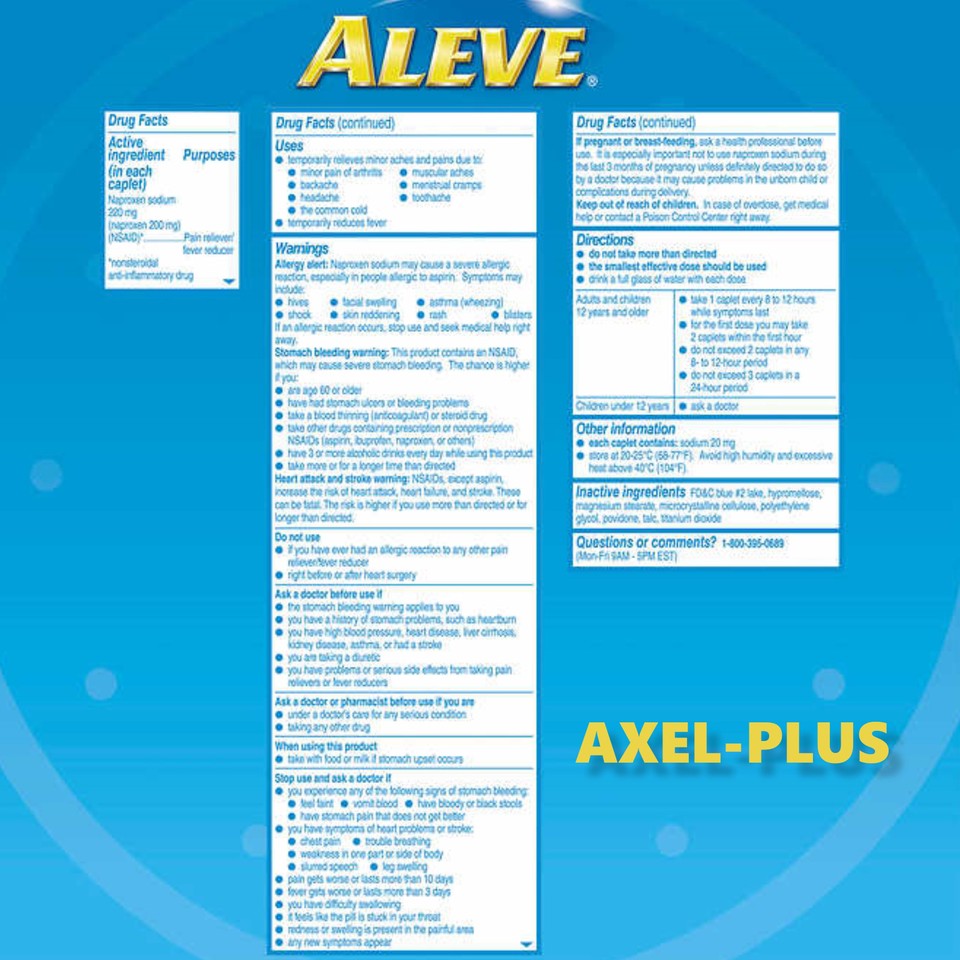 Aleve Pain Reliever, 320 Caplets 885675165250| eBay