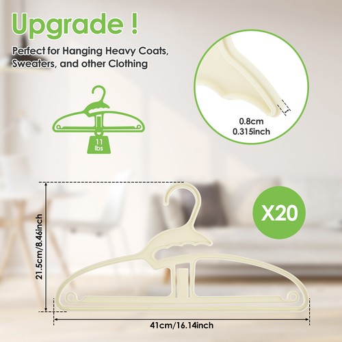 20Pcs Plastic Hangers Non Slip Clothes Hangers with Wind-Proof Clip ...