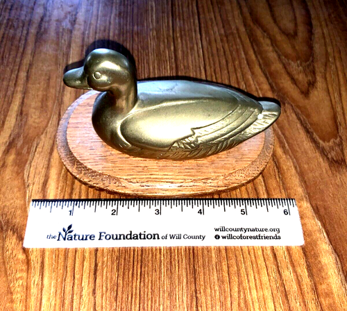 Brass duck paperweight desk ornament mounted on a piece of wood hunting ...