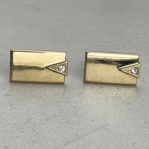 Vintage Swank Rectangle Cuff Links with Crystal Rhinestones 1960s Gold ...