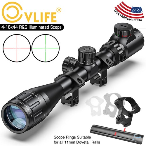 CVLIFE 4-16x44 Rifle Scope Illuminated Red & Green Mil-Dot Reticle w ...