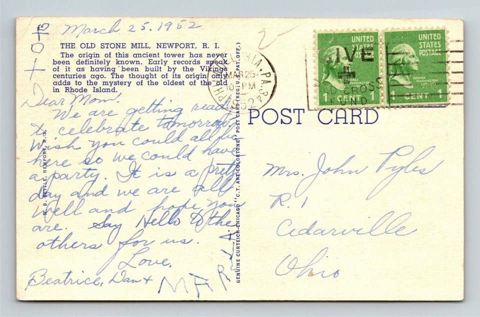 Newport RI, The Old Stone Mill, Rhode Island c1952 Vintage Postcard | eBay