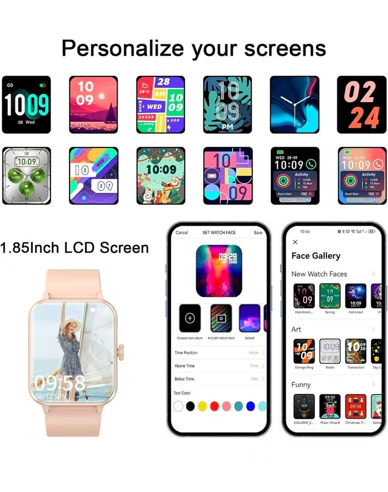 Smart Watch for Men Women Answer/Make Calls, 1.85" Touch Screen | eBay UK