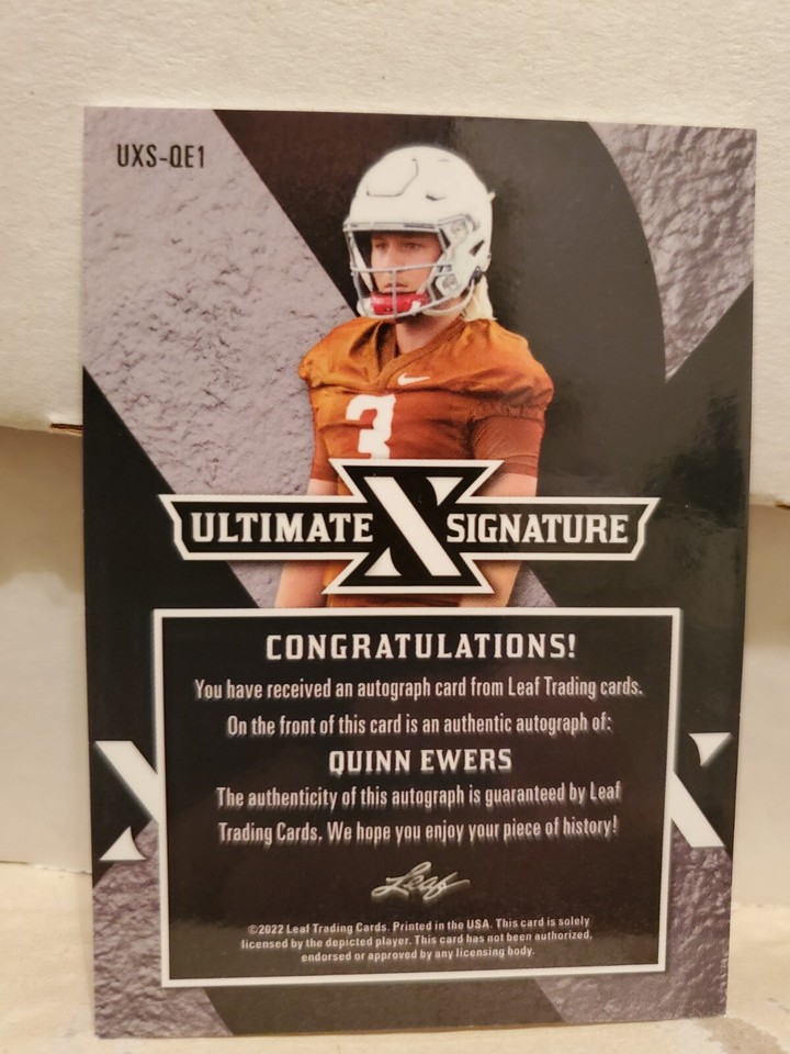 Quinn Ewers 2022 Leaf Ultimate Draft Signatures Navy Auto /75 Rookie ...