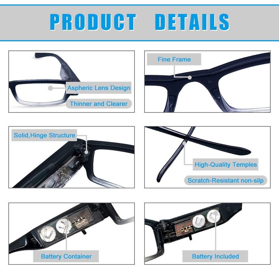 3 Pack Reading Glasses With Lights And Magnifier Reading Glasses With ...