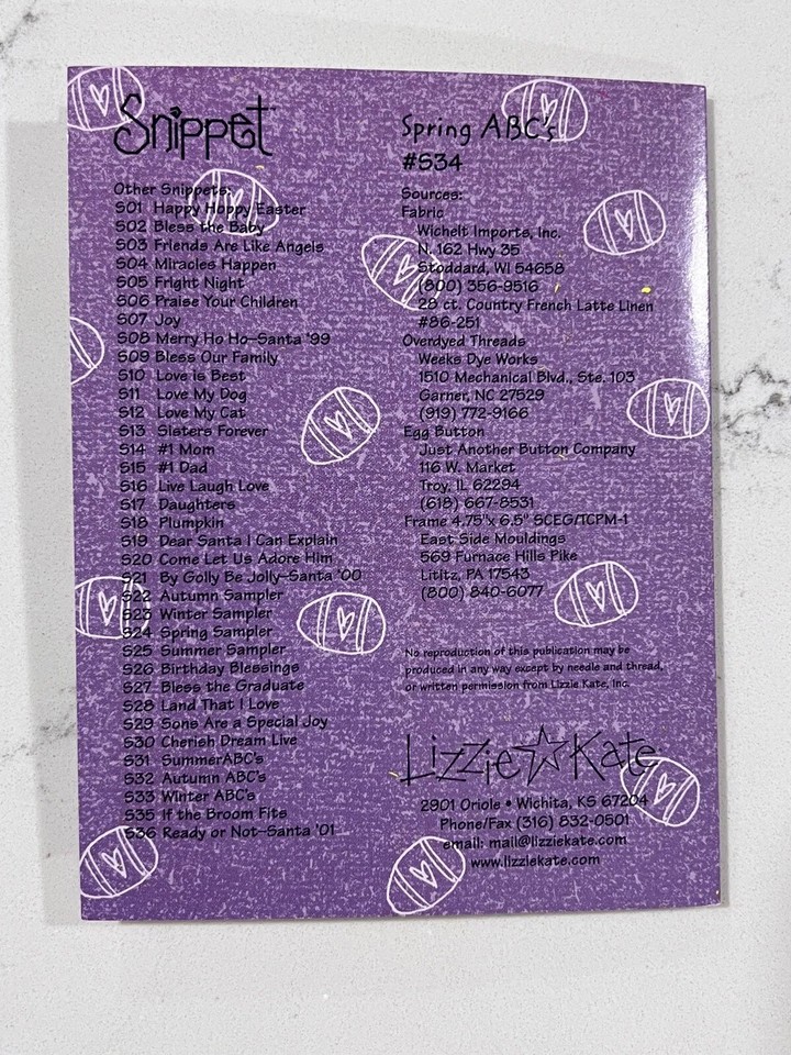 Lizzie Kate Spring ABC's Easter #S34 Cross Stitch Leaflet NEW | eBay