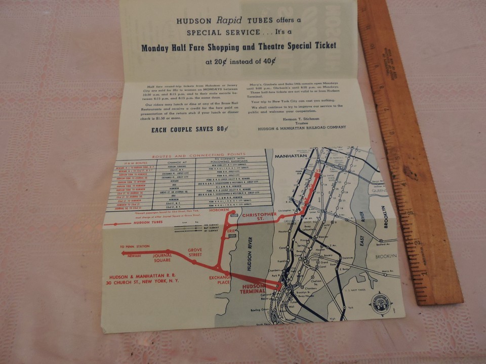 RARE 1956 H&M Hudson Tubes PATH New York City Saks 5th Avenue Subway ...