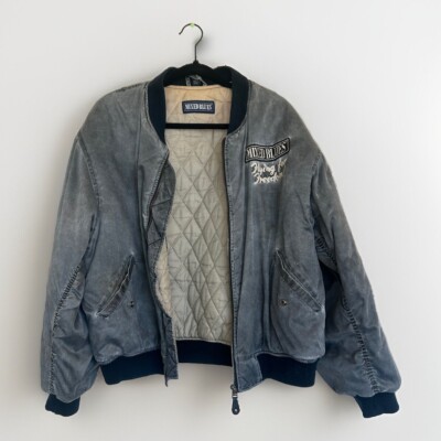 Vintage 90s Mixed Blues Fighter Pilot Bomber Jacket L Grunge Streetwear ...