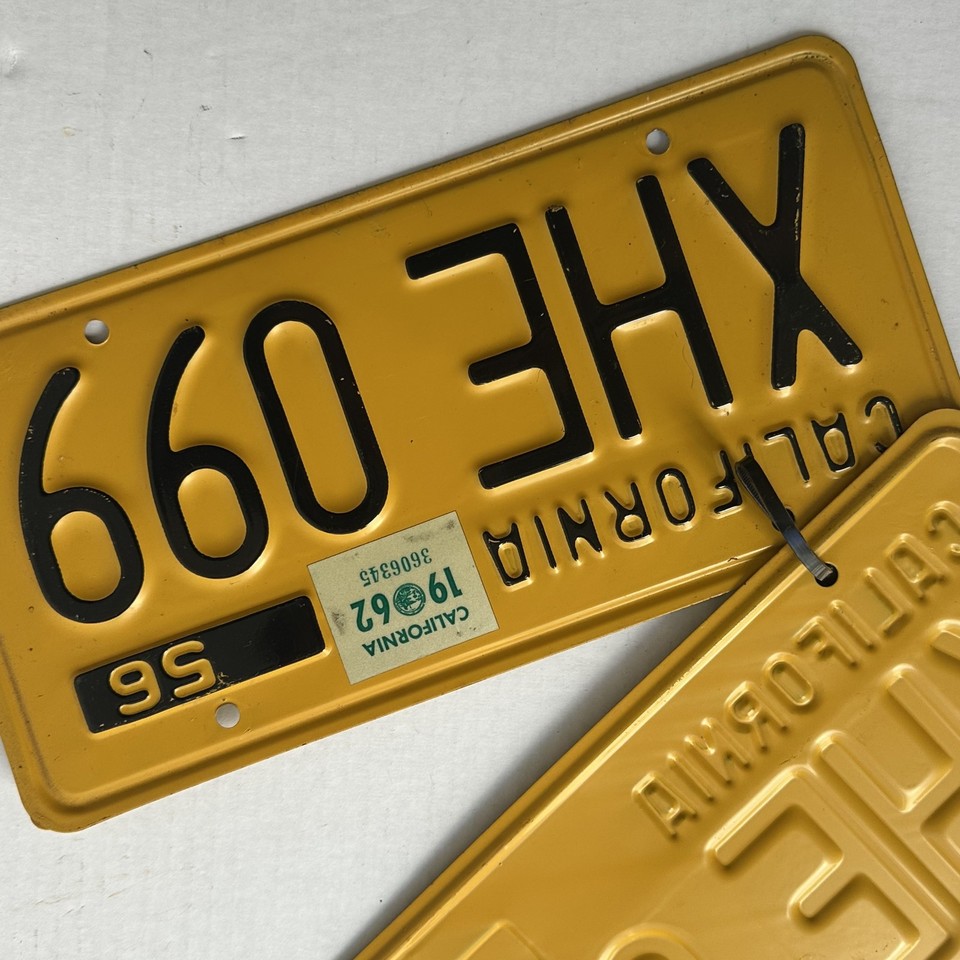 Vintage Matching California Yellow License Plates 1956 - Yel. Tags 1959 ...