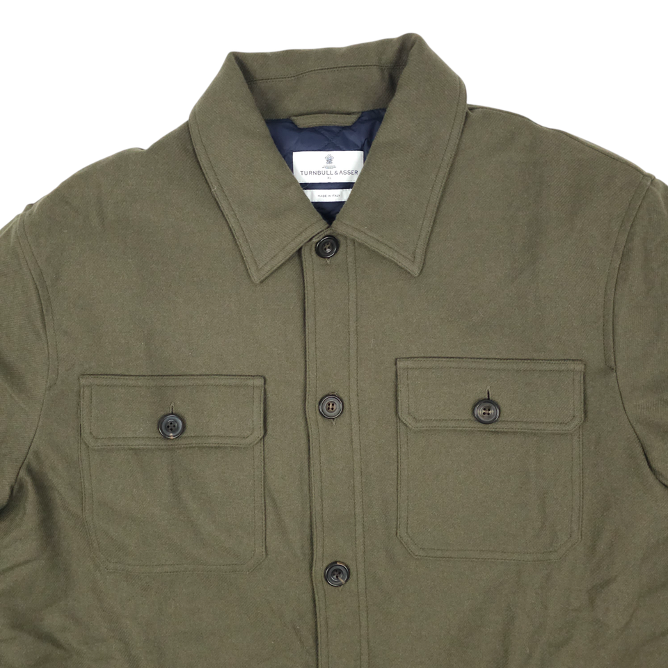 Turnbull & Asser Mens Olive Green Cashmere Amhurst Overshirt Size XL ...