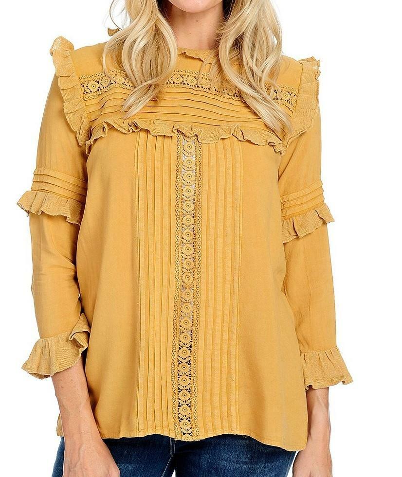 NEW - Indigo Thread Co. Woven Crochet Lace, Pleat & Ruffle Trimmed Top ...