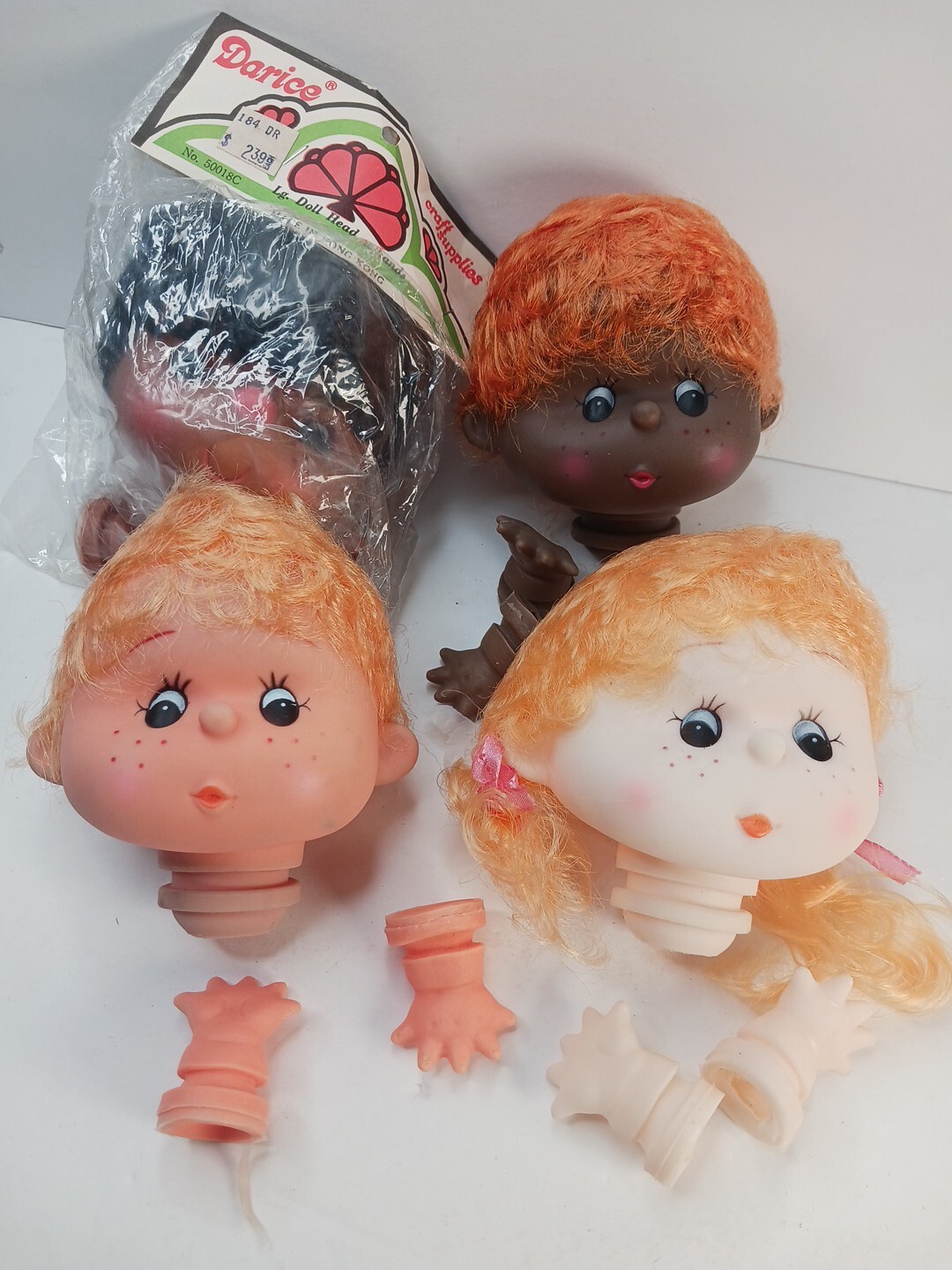 Vintage Darice Crafts Doll Head & Hands Set Lot Of 4 Yarn Hair Mixed ...