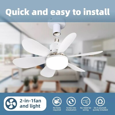 Ceiling Fan E27 Socket Fan 30W with Dimmable LED Light Remote ...