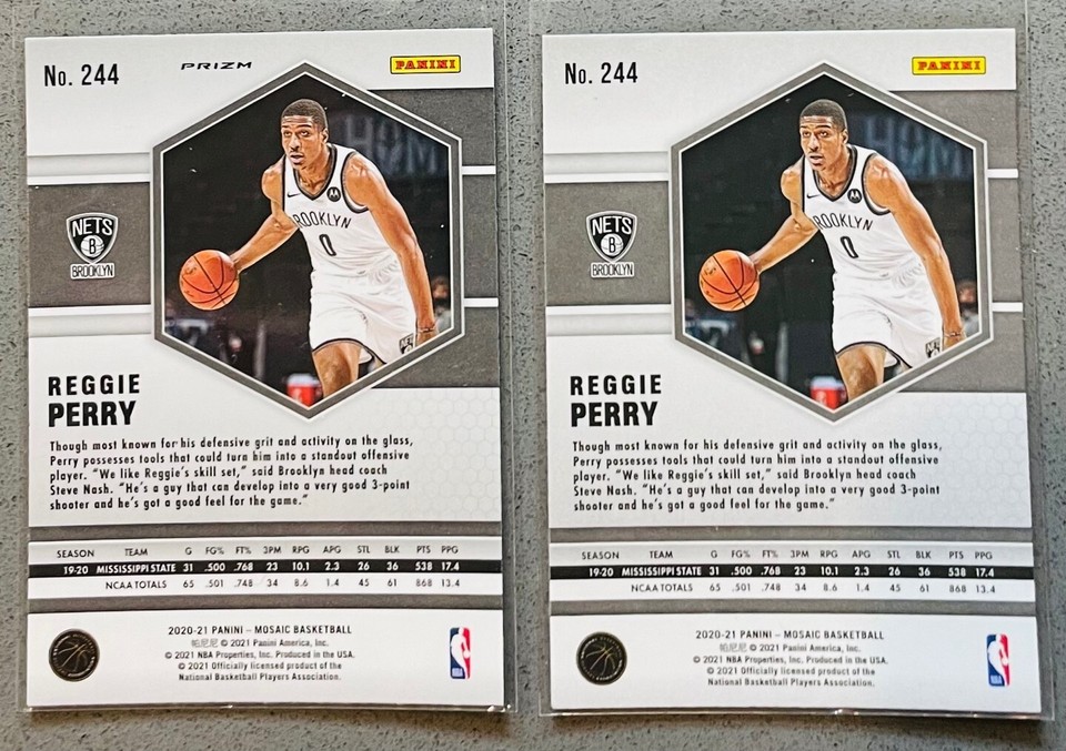 2 Lot 2020-21 Panini Mosaic NBA #244 Reggie Perry Green Prizm Rookie RC ...