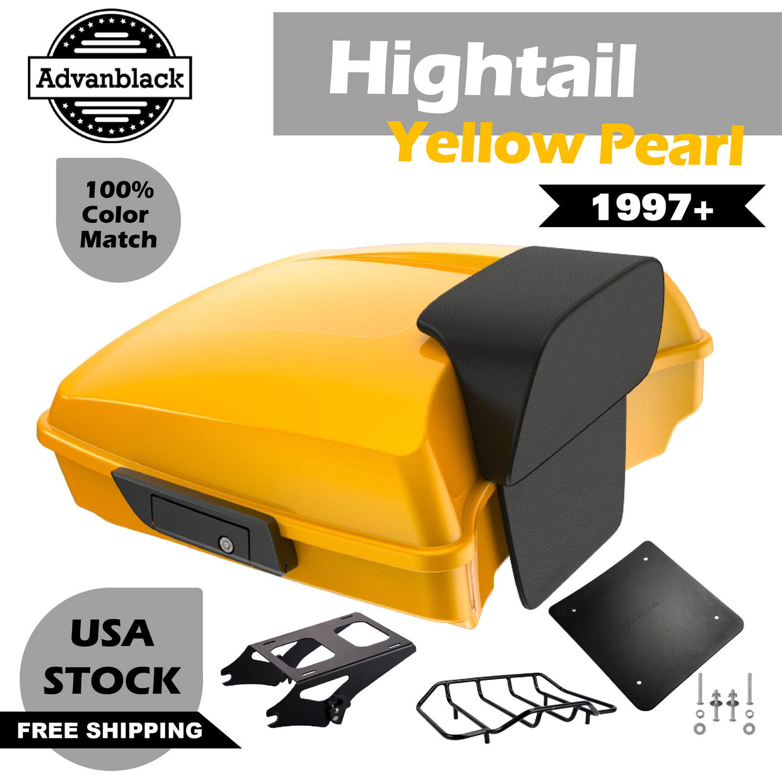 Advanblack Hightail Yellow Pearl Razor Tour Pack Pak Trunk For Harley ...
