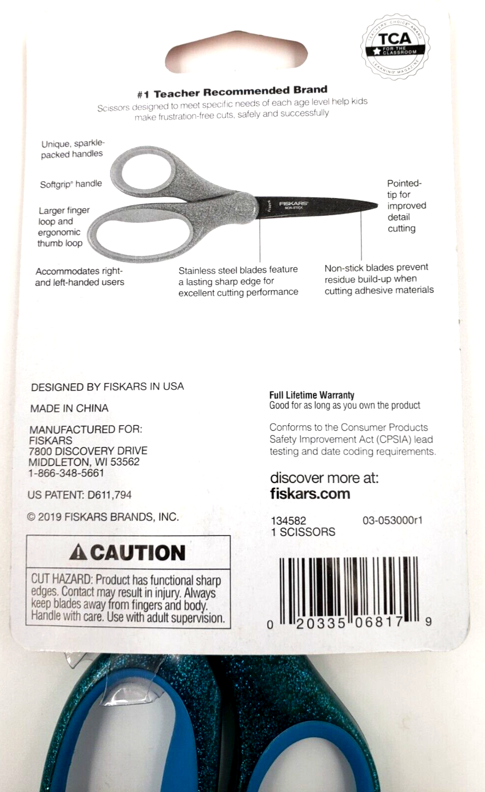 FISKARS SCISSORS BLUE GLITTER COMFORT GRIP NON STICK 7" Student ...