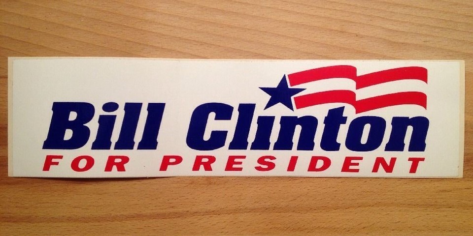 "Bill Clinton For President" Democratic Primary Campaign Vintage Bumper ...