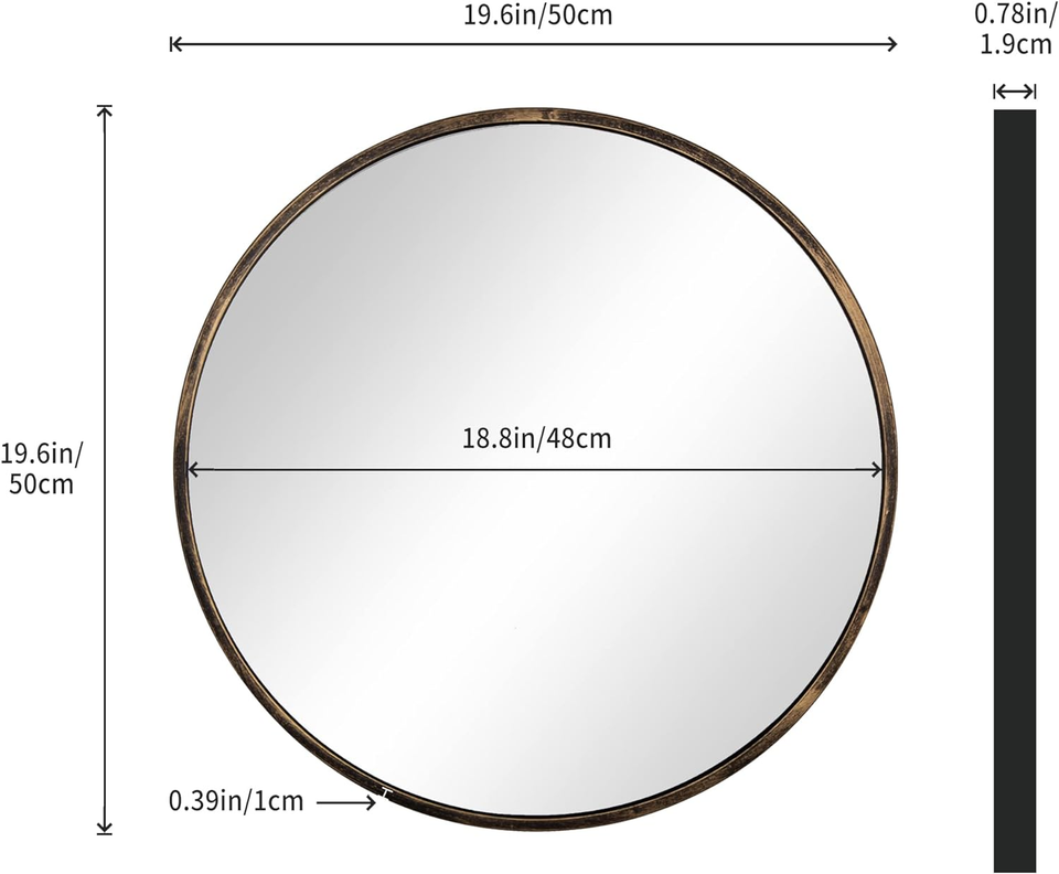 round Wall Mirror Bronze 20 Inch -Circular Metal Framed Wall Mounted ...