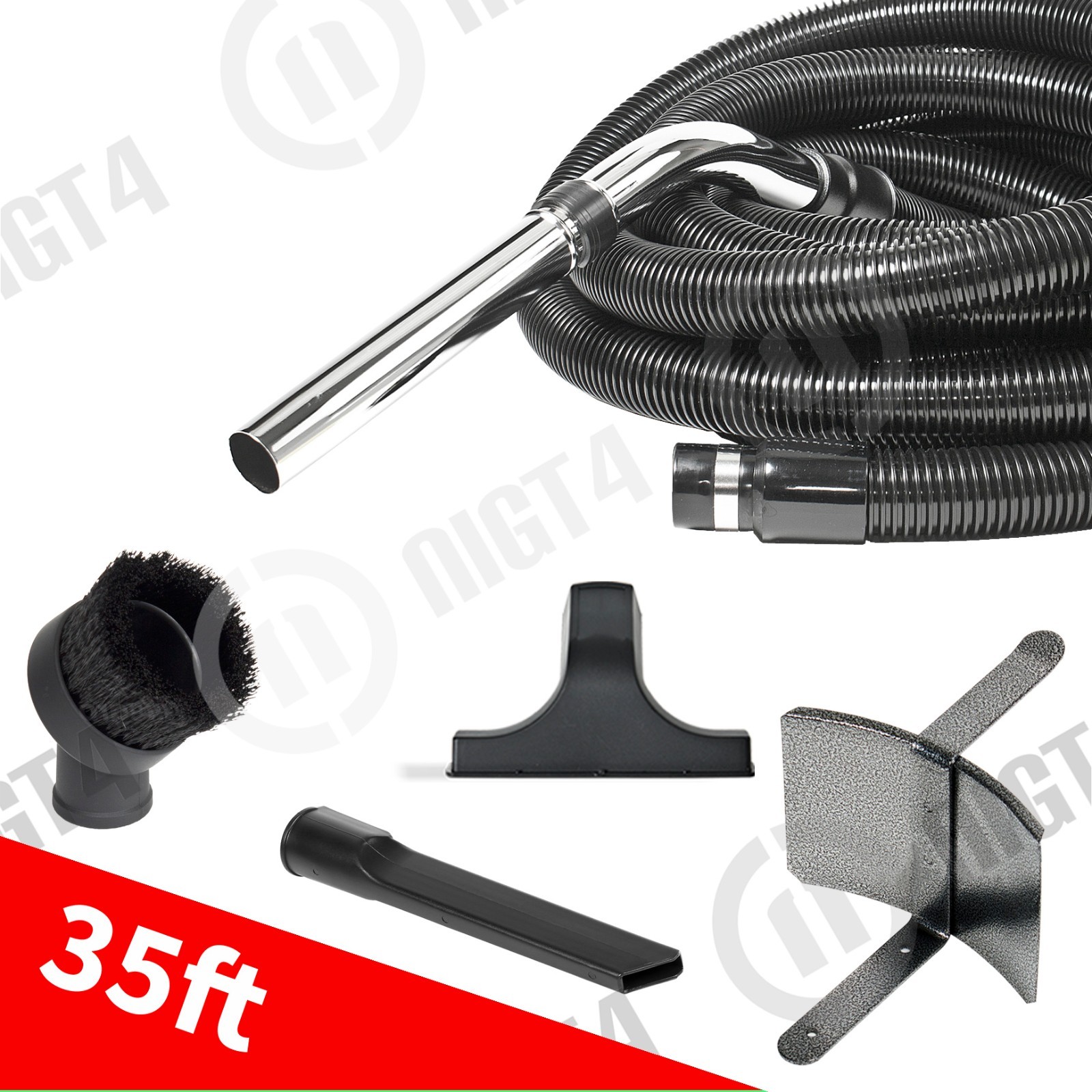 35Ft BEAM CENTRAL VAC VACUUM Utility Hose Garage Kit Tools Hose-Rack ...