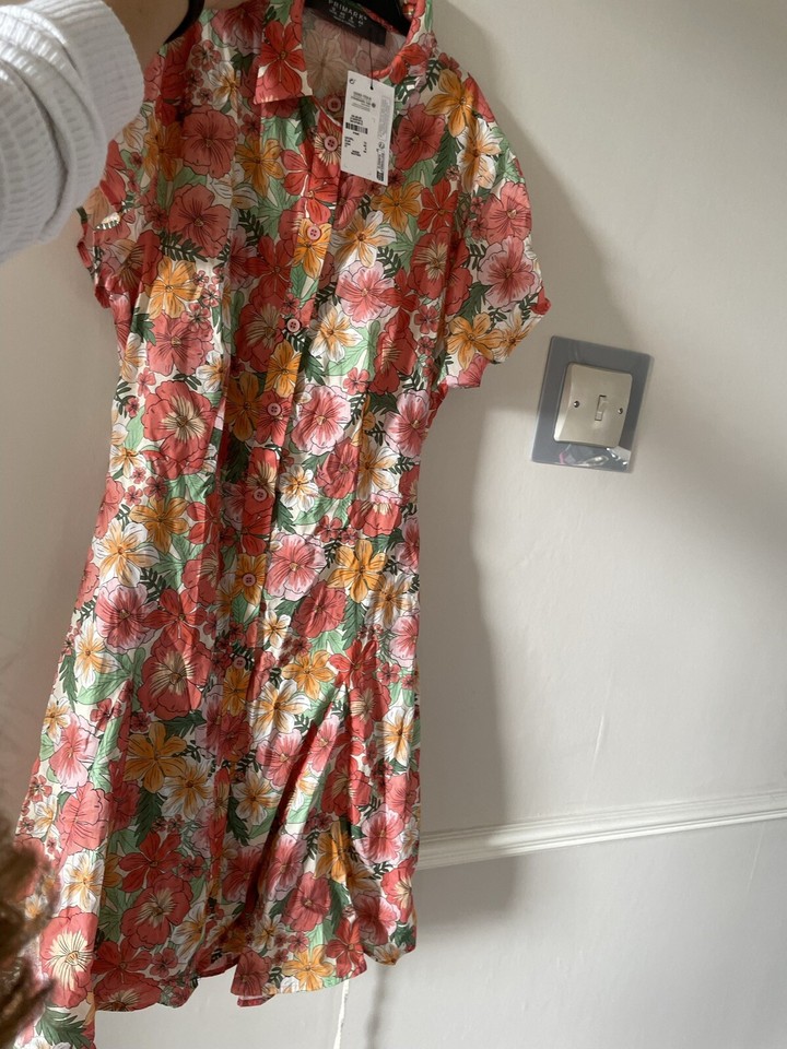 Primark floral Hibiscus Tropical Flowers shirt dress size 12 Button ...