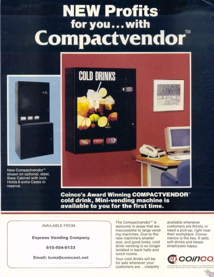 COINCO CT-48 12 OZ. CAN SODA, BEVERAGE, BEER MACHINE, TAKES,GIVES ...